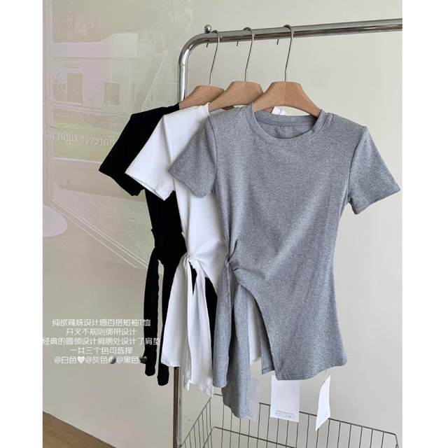 Design-sensing waistband short-sleeved T-shirt for women in summer ...