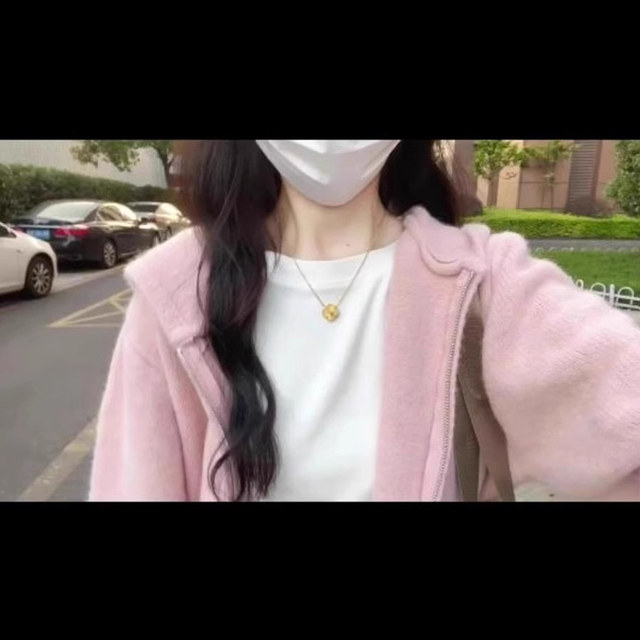 Pink hooded sweater top for women 2024 spring and autumn zipper lazy ...