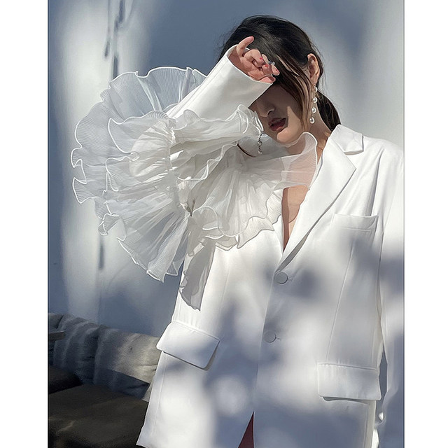 TWOTWINSTYLE white suit oversize loose personality high-end big flower ...