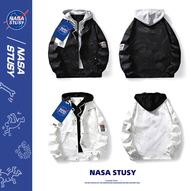 NASA spring and autumn new men's hooded jacket versatile trendy brand ...