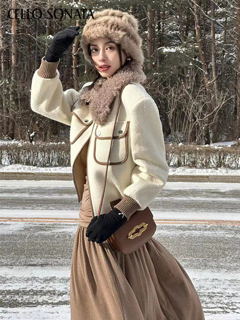 Cello Sonata AW23 autumn and winter new product removable wool collar ...