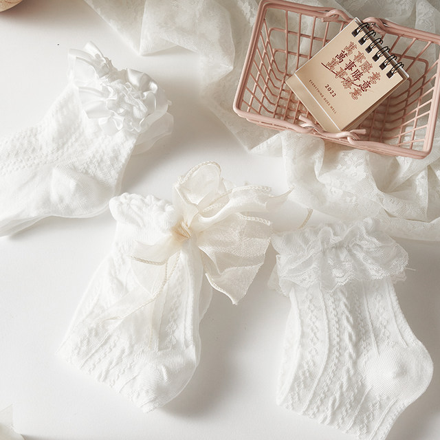 White lace socks for women summer thin mid-calf socks Japanese style ...