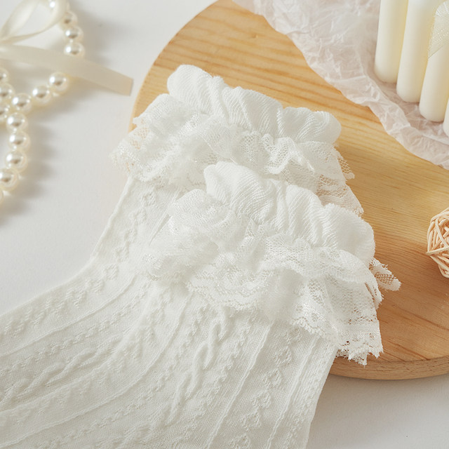 White lace socks for women summer thin mid-calf socks Japanese style ...