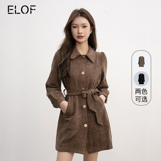 ELOF winter temperament retro strapped corduroy long-sleeved dress for ...