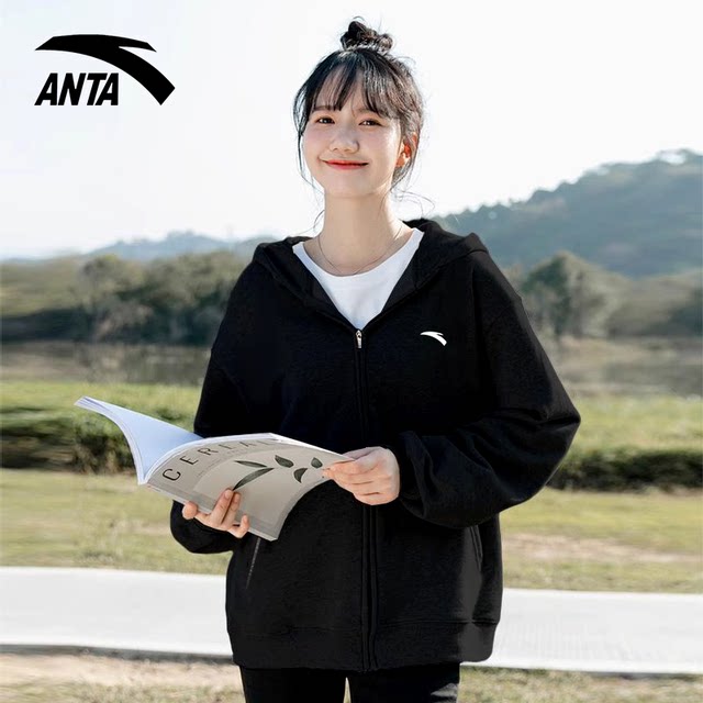 Anta Sweatshirt Outwear Women's Fall and winter 2024 New arrival Black ...