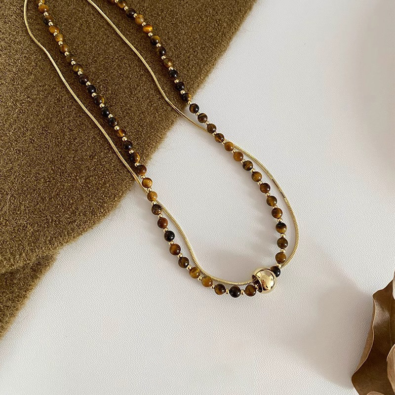 Maillard Tiger Eye Stone Double Layer Stacked Necklace Women's Niche ...