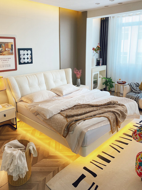Government Subsidized Cream Wind Suspension Leather Bed Classy Elegant ...