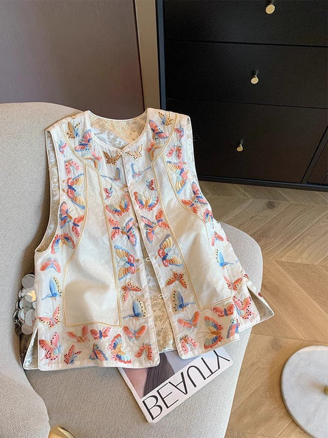 New Chinese-style embroidery heavy industry vest 2025 spring and summer ...