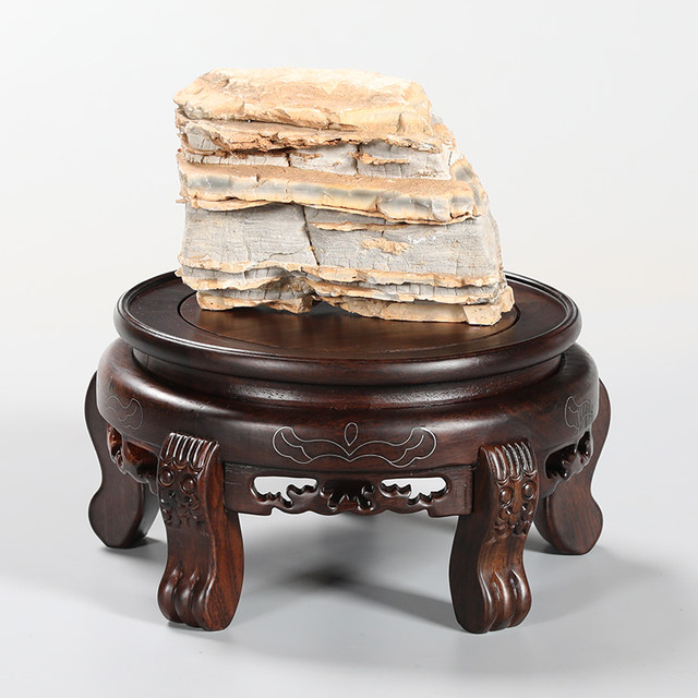 Rosewood circular vase base Qi stone flower pot fish tank Buddha statue ...