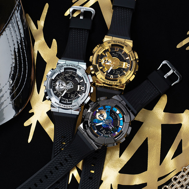 Casio watch men's steel heart of darkness GSHOCK metal small steel gun golden armor Shenlong ...