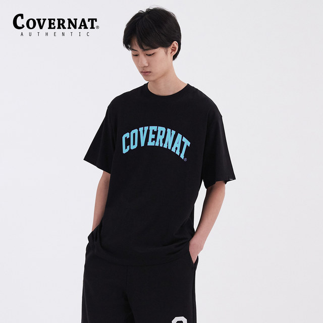 Covernat Korean trendy brand short-sleeved T-shirt for men and women, logo printed loose round ...