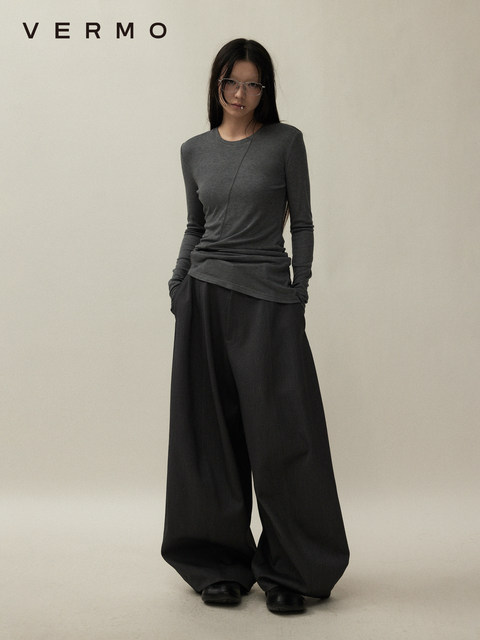 VERMO soft and comfortable bottoming sweater Tencel mulberry silk blend stretch slim fit inner top