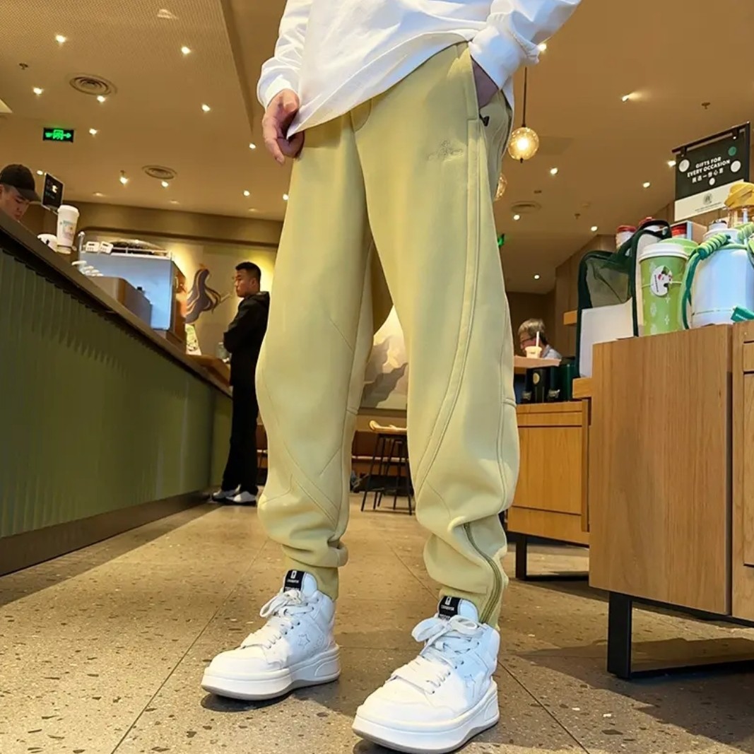 Winter new velvet -warm zipper beam casual pants men's trend fashion ...