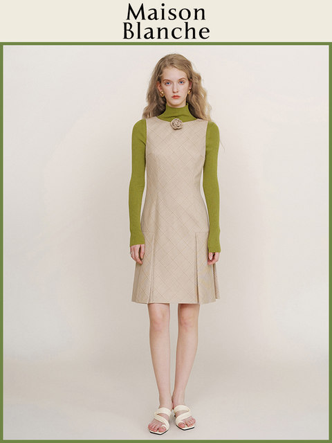 Meisong One-length tiled plaid pleated vest dress (including three ...