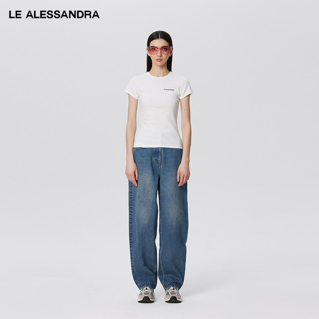 Brand direct -operated Le Alessandra Ms. White Letter LOGO Classic Robe ...