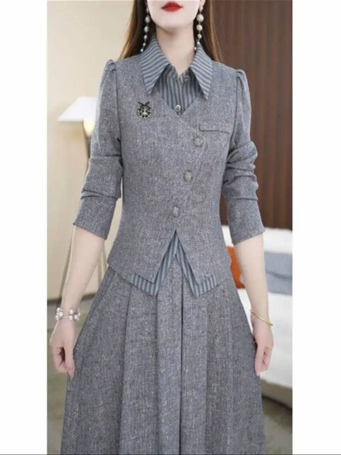 2025 Autumn New Fashion POLO collars women's striped stitching top long ...