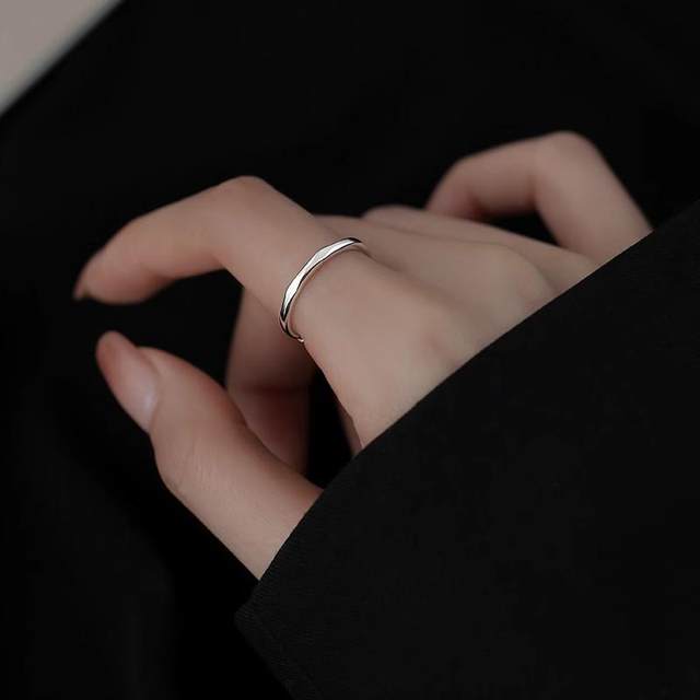 925 sterling silver plain ring geometric ring for women 2024 new ins student niche design light ...