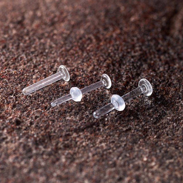 Glass earrings, lead-free, transparent, invisible ear piercing, student ...