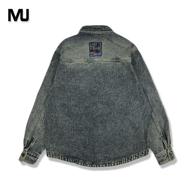 American workwear denim shirt men's long-sleeved casual shirt jacket ...