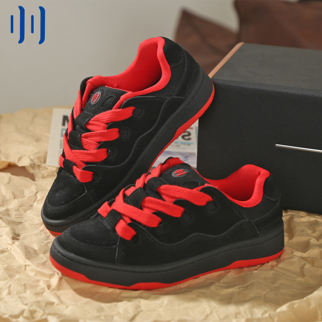 Nianke official cold sticky bread shoes black and red contrasting color ...