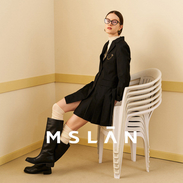MSLAN temperament commuting pleated lapel waist waist A hem suit dress MECM4111