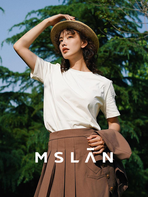 MSLAN spring and summer fashionable white round neck hollow simple short-sleeved top MFBN1111