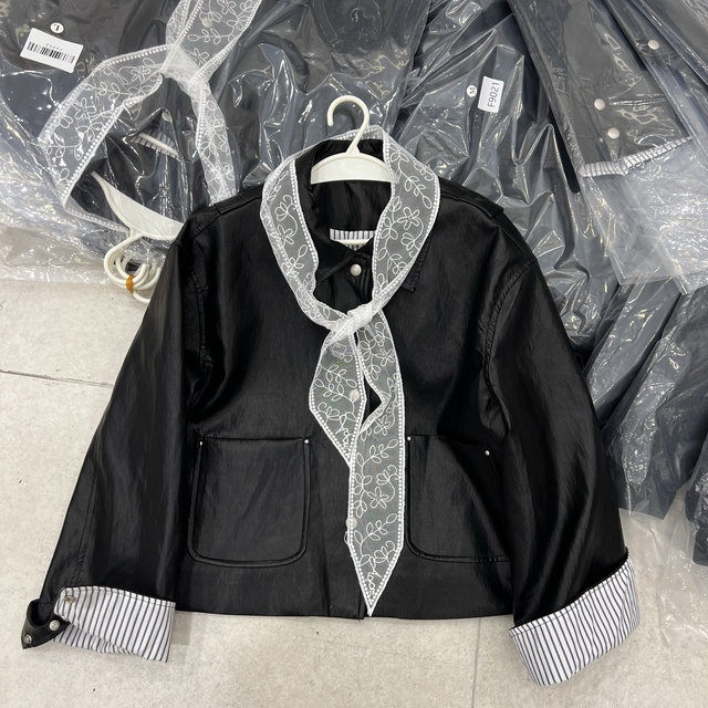 European lace scarf leather jacket for women 2025 spring and autumn new ...