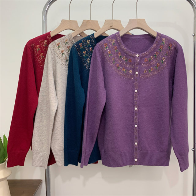 Mother's clothing 2024 new autumn wool sweater knitted cardigan middle ...