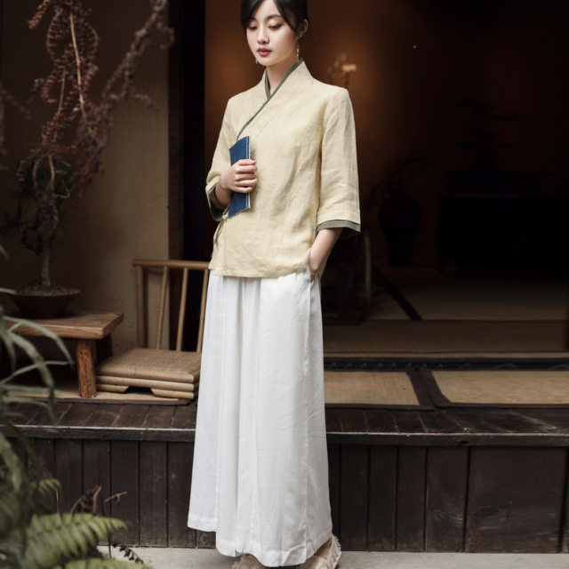 New Chinese Tea Artist Clothing Republic of China Feng Zen Women's Tea ...