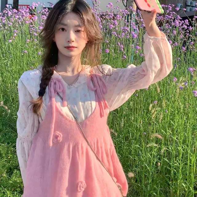 Sweet Langjie, white long -sleeved floral dress, female autumn dual ...