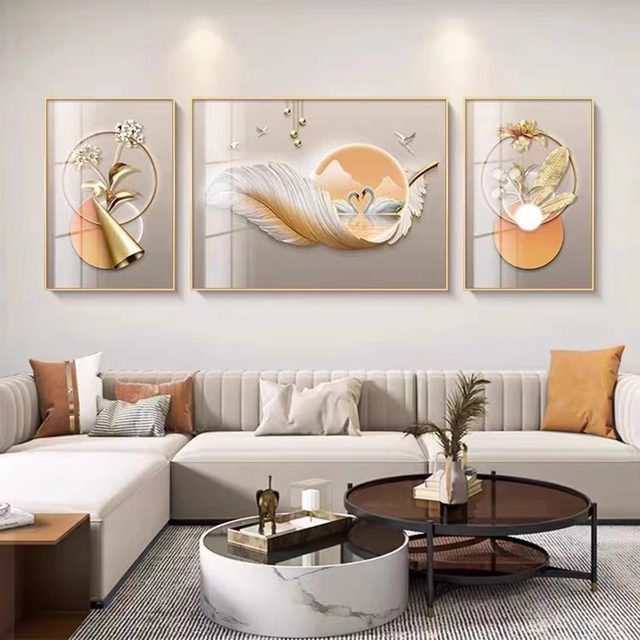 Modern minimalist living room light luxury feather triptych source ...