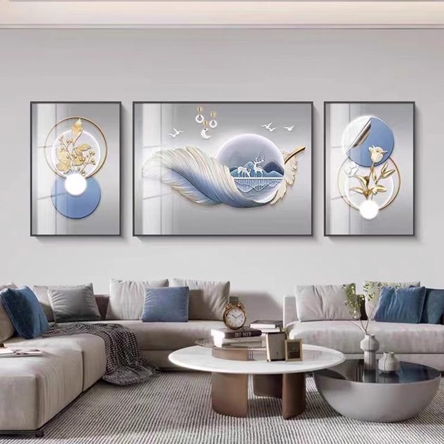 Modern minimalist living room light luxury feather triptych source ...