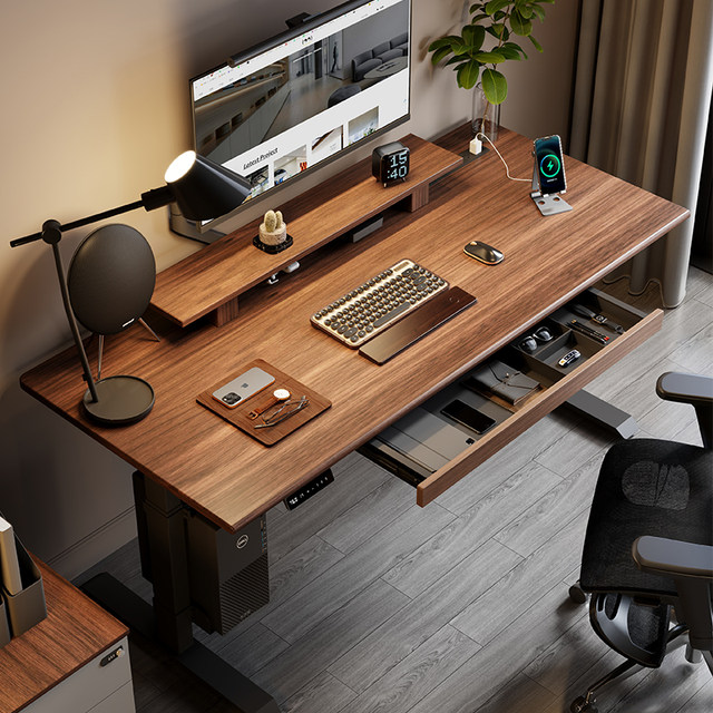 Famous solid wood electric lift table home smart desk study desk ...