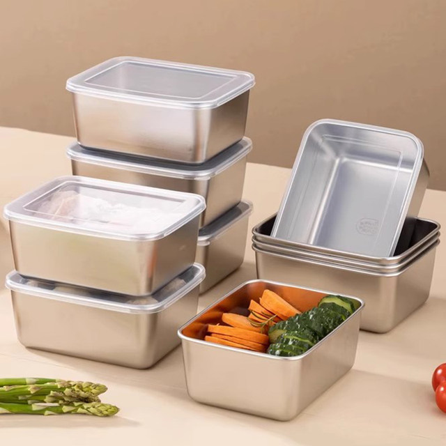 Stainless steel crisper storage box sealed food box with lid commercial ...