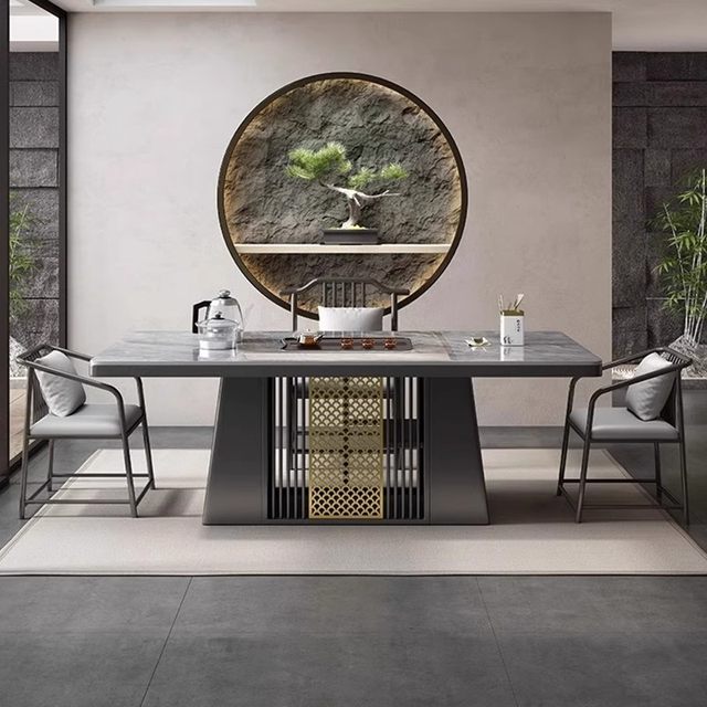 Modern simple light luxury slate tea table and chair combination office ...