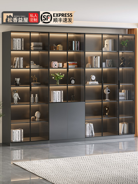 Light luxury bookcase dust -proof glass door Customized storage cabinet ...
