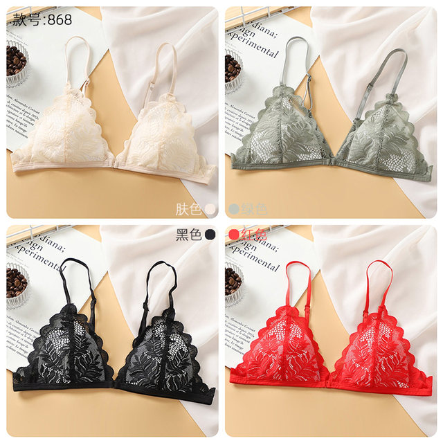 French sexy lace ultra-thin front-button triangular cup small breasts ...