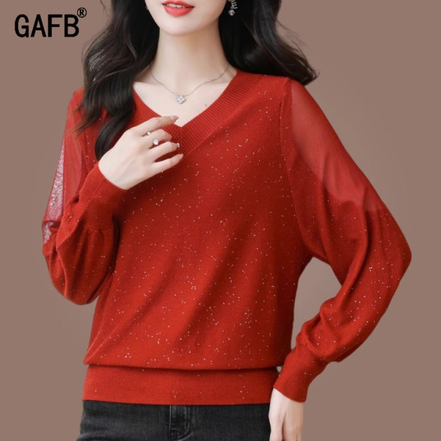 Long -sleeved T -shirt Female 2024 Autumn New V -neck Advanced ...