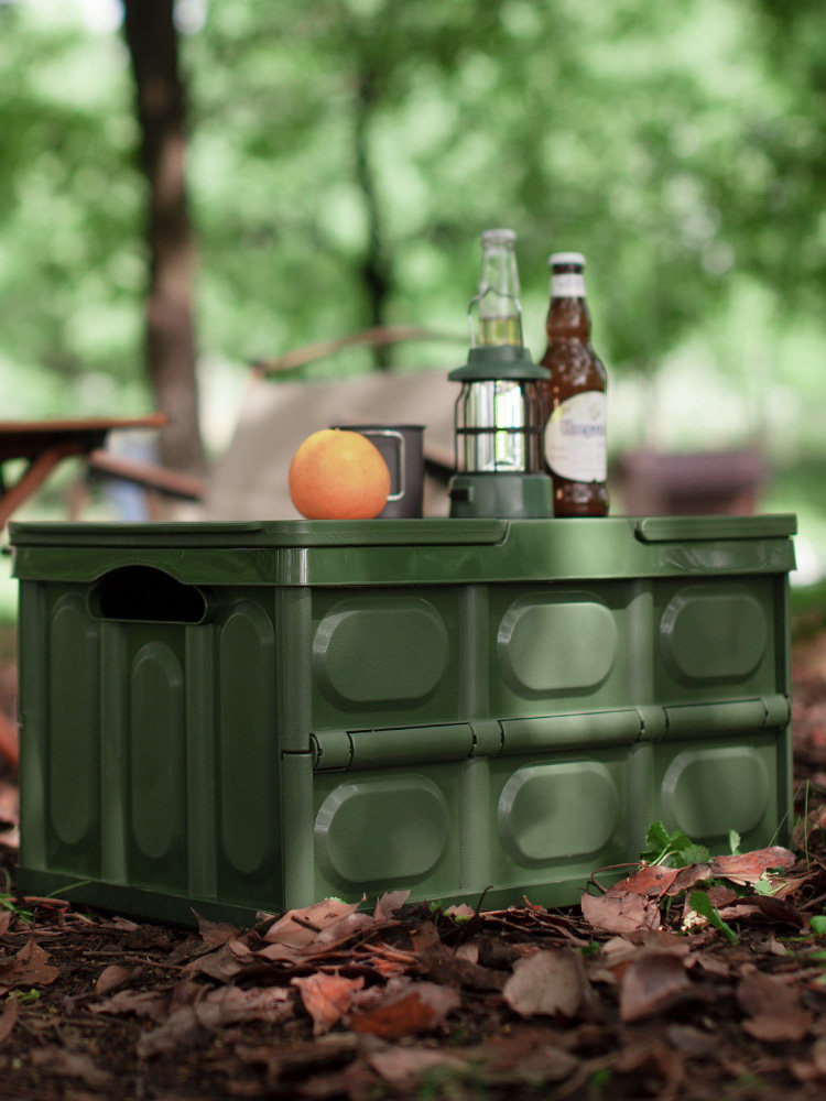 Asfanes 55L Folding Camping Storage Box - Wooden Cover