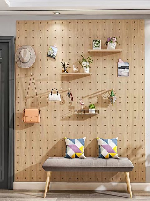 Solid wood hole board custom wall storage rack wooden storage wall ...