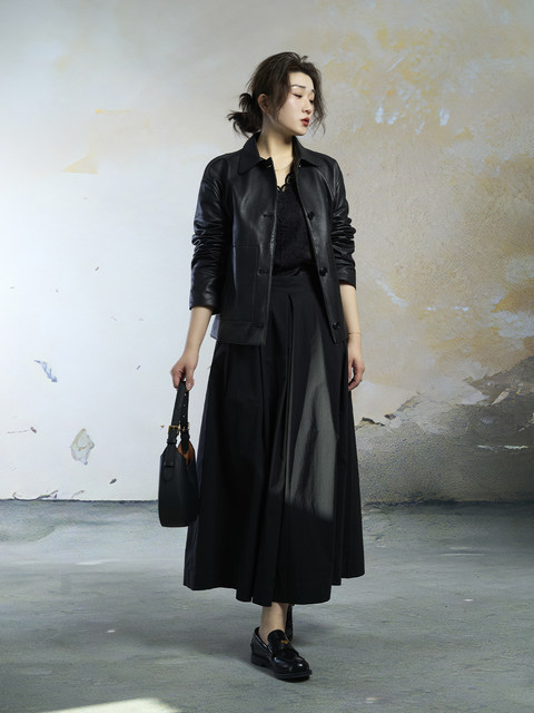 MENGJIAN spring new retro lapel sheepskin top casual lychee pattern ...