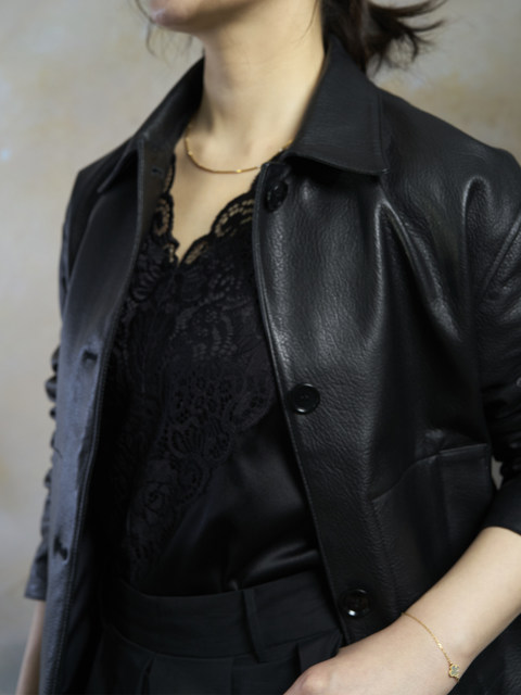 MENGJIAN spring new retro lapel sheepskin top casual lychee pattern ...