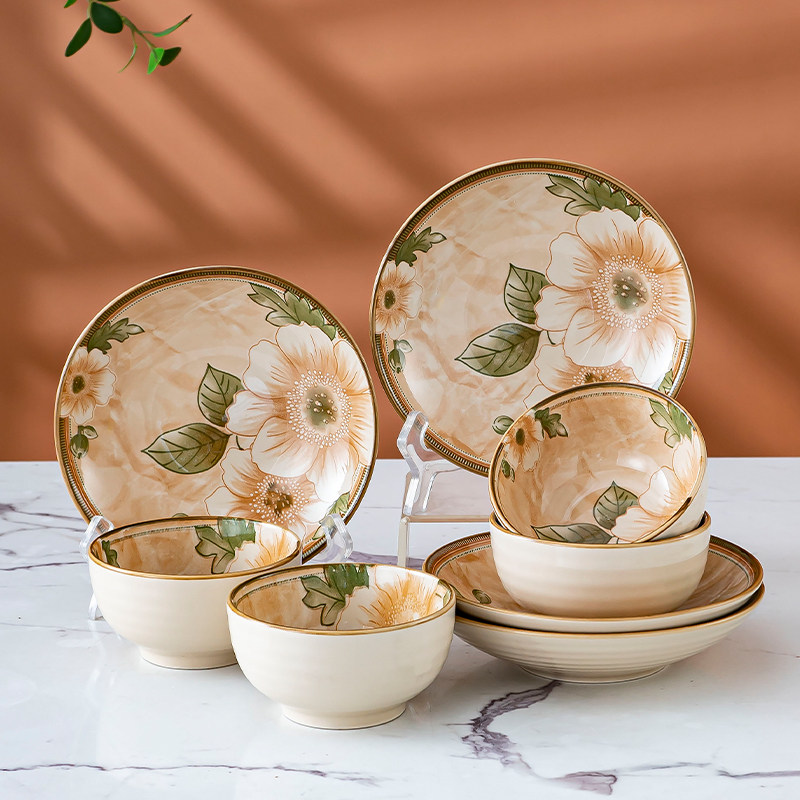 Sentence Camellia 8-Piece Tableware Set - Rice Bowls, Dishes & Plates