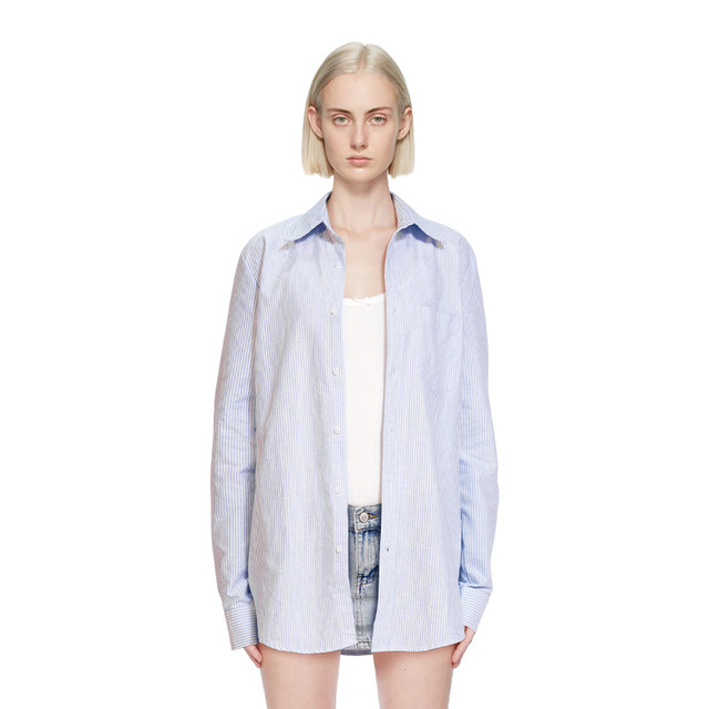 BM shirt blue striped top 2025 new summer and autumn long-sleeved ...