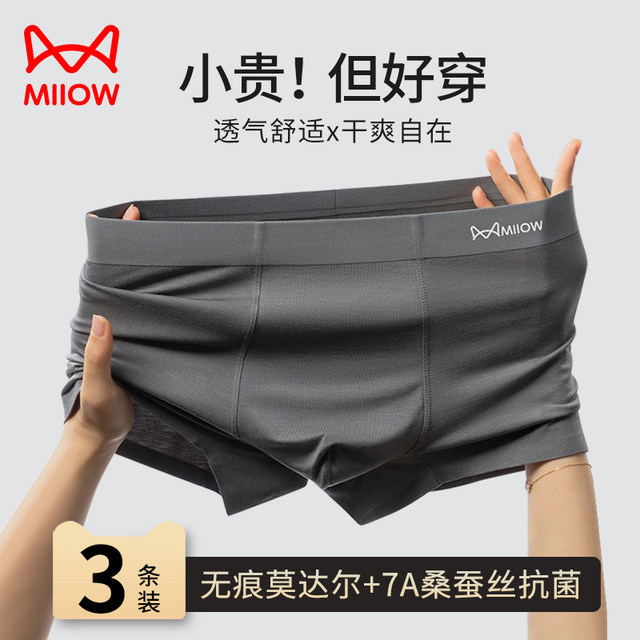 MiiOW/Catman Modal men's underwear four-corner seamless 2024 new youth antibacterial boxer shorts