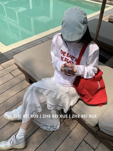 A complete set of ootd outfits Korean letter printing loose long ...