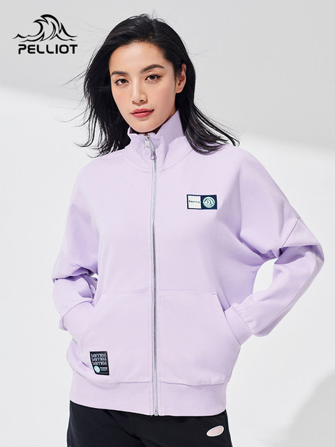 Pelliot stand collar dropped shoulder loose sweatshirt autumn and winter new women's casual all ...