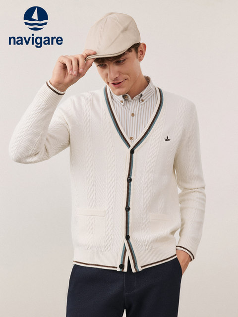Navigare Italian small sailboat white fashionable cable sweater men's ...