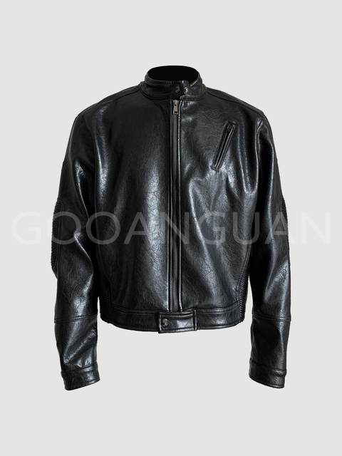 Retro boxy men's American street leather jacket autumn and winter PU ...