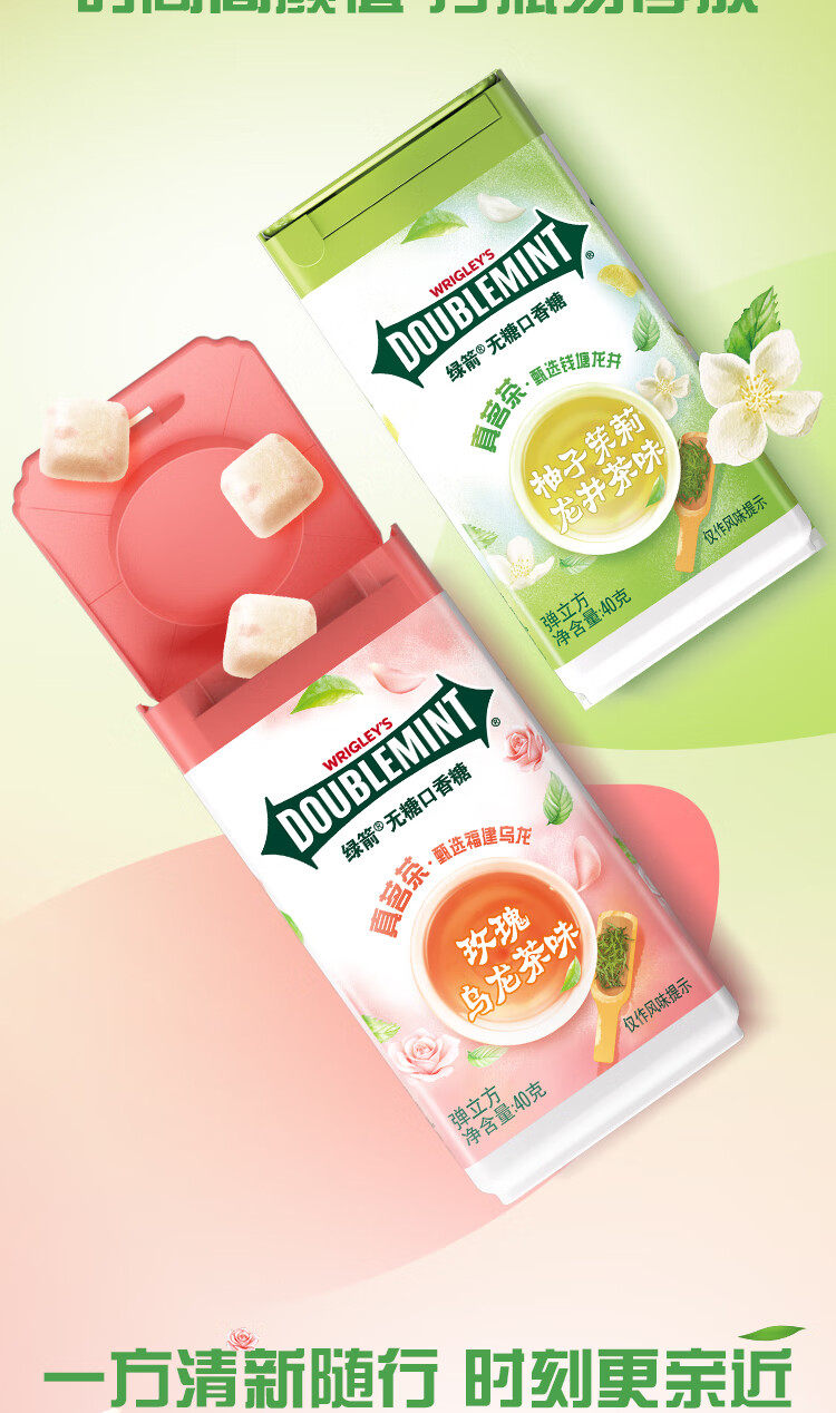 Wrigley's Doublemint Green Arrow Sugar-Free Chewing Gum Cubes - 40g Bottle